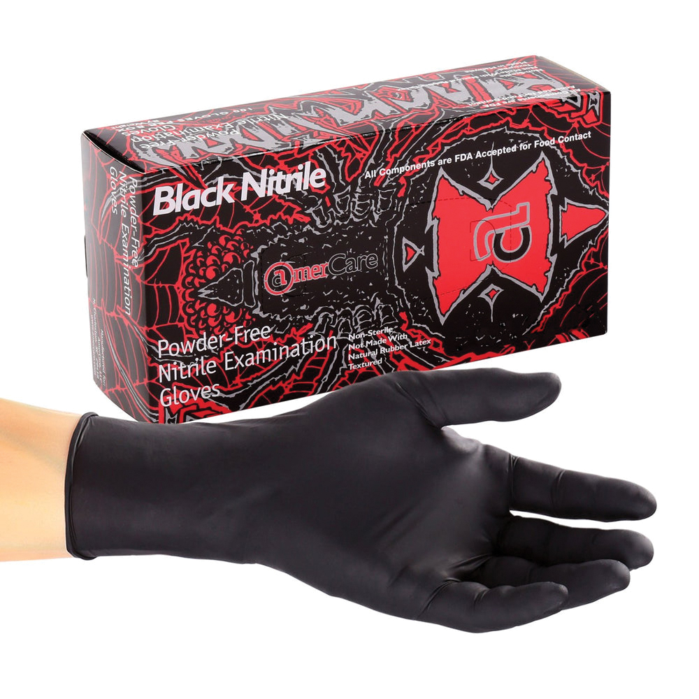 14003 LARGE AMERCARE BLACK WIDOW POWDER FREE NITRILE GLOVES