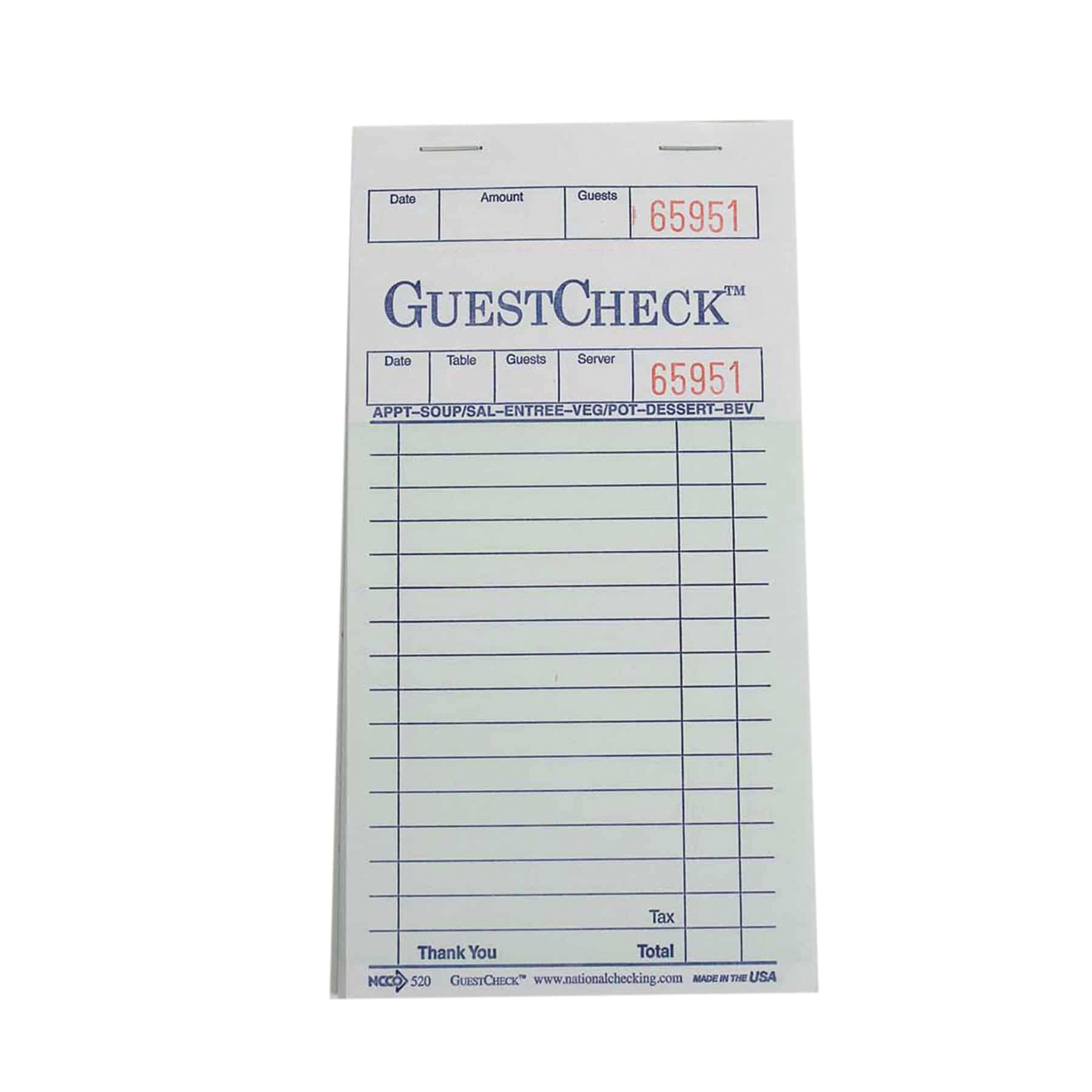 NCC SINGLE BOARD GUESTCHECK GREEN 19LINES 50/CS