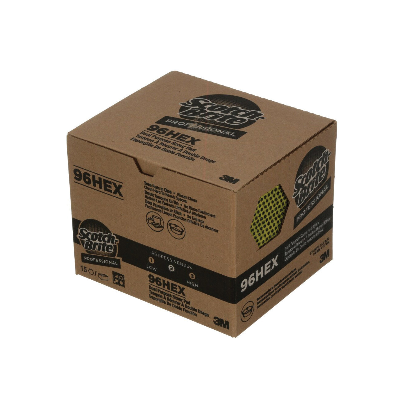 3M 96HEX SCOUR PAD DUAL PURPOSE 15PADS/CS SCOTCH BRITE HEX